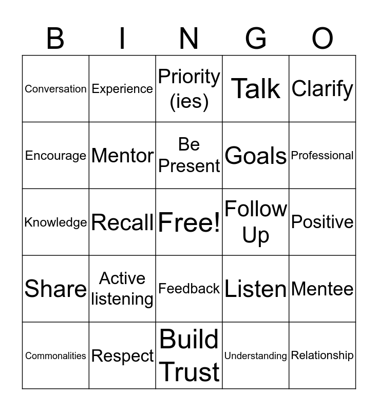 Peer Advisory Leader Orientation Bingo Card