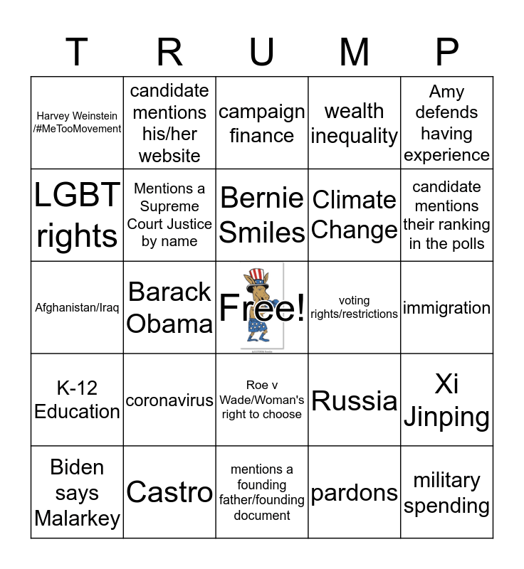 Dem Debate 2/ 25/20 Card #1 Bingo Card