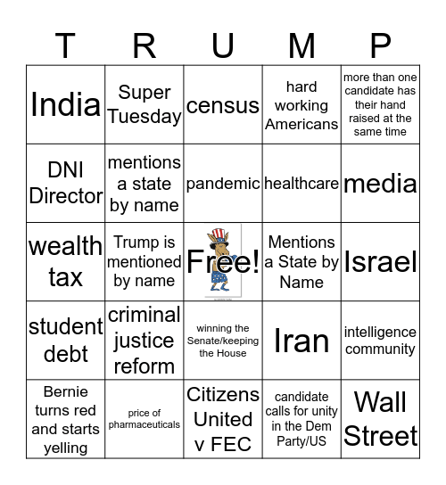 Dem Debate 2/ 25/20 Card #2 Bingo Card