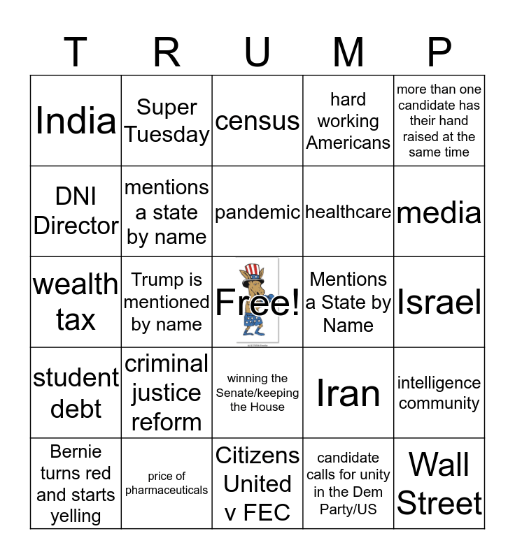 Dem Debate 2/ 25/20 Card #2 Bingo Card