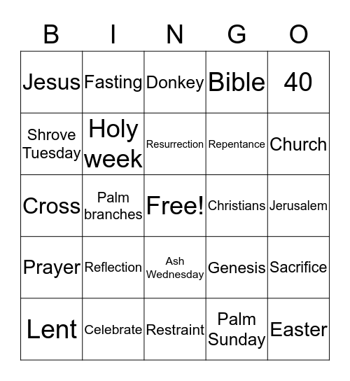 Lent Bingo Bingo Card