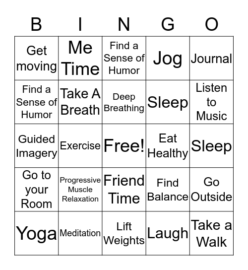 ANGER MANAGEMENT BINGO Card