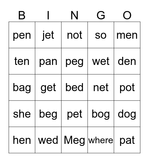 -eg, -en, -et + -ed, -aC, -oC + SW Bingo Card