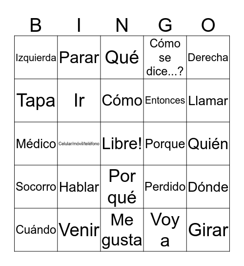 Palabras Básicas Bingo Card