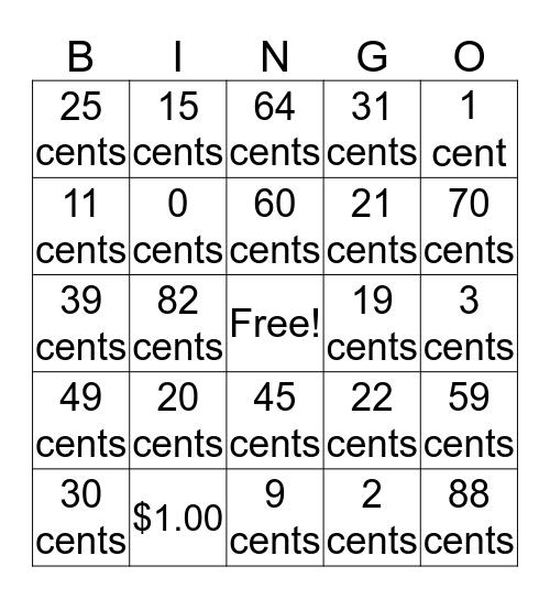 Anthony's Hundred Penny Bingo Card