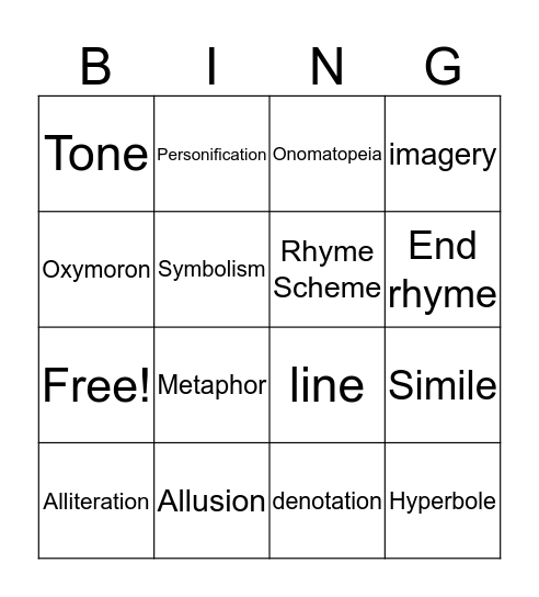 Sixth Grade Vocabulary Bingo Card