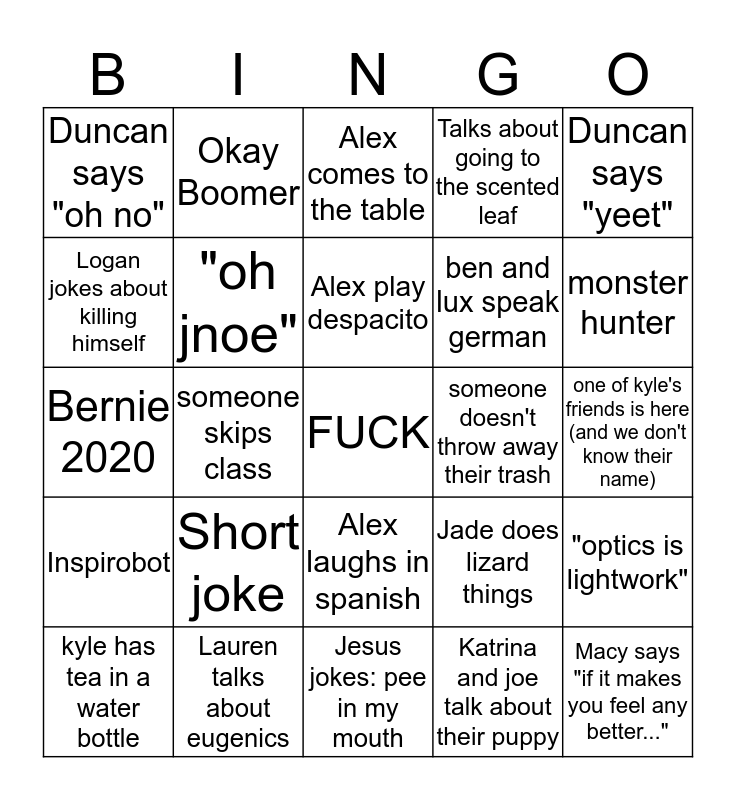 Table bingo Card