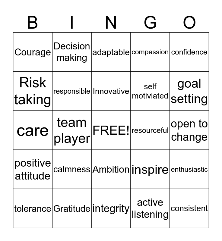 Leader or Manager Bingo Card