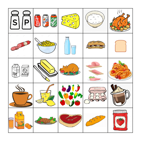 La nourriture Bingo Card