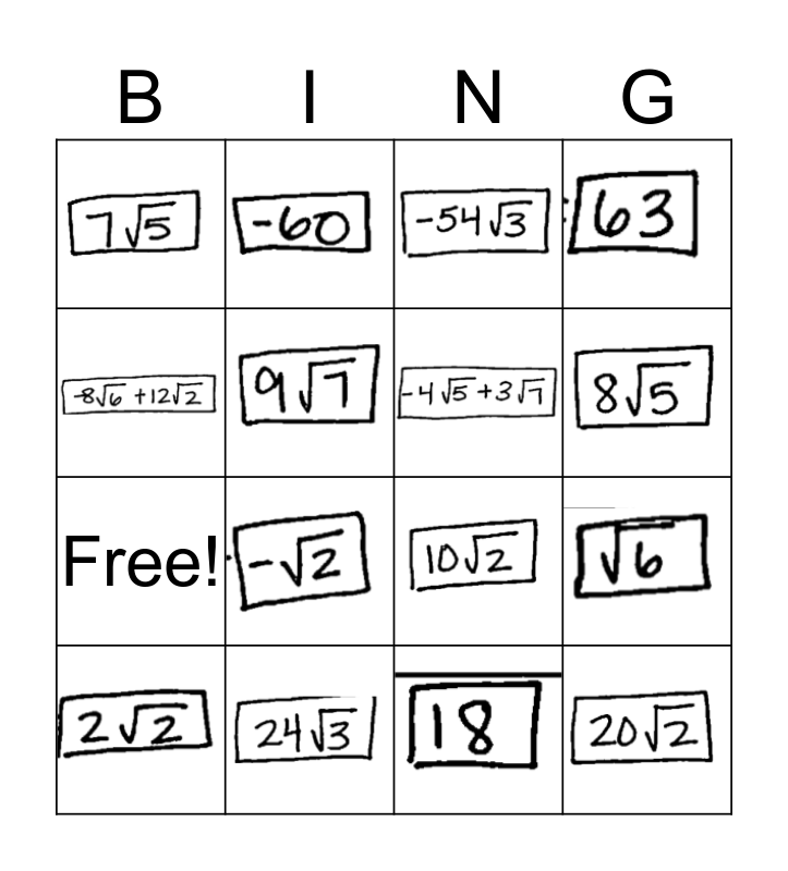 Radicals Bingo Card