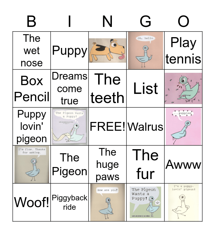 The Pigeon Wants a Puppy! Bingo Card