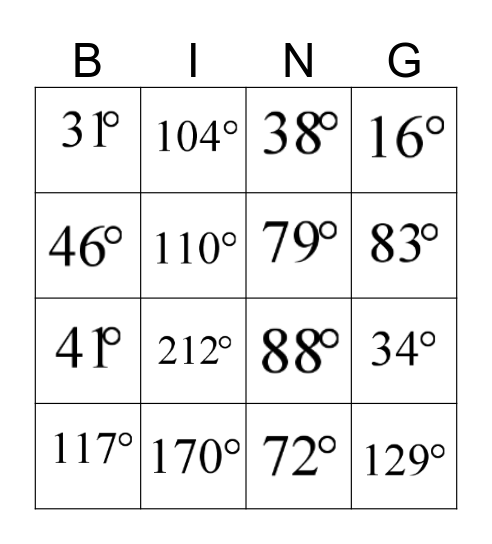 BINGO Circle Arc & Angle Measures Bingo Card
