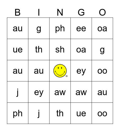 Digraph Bingo Card