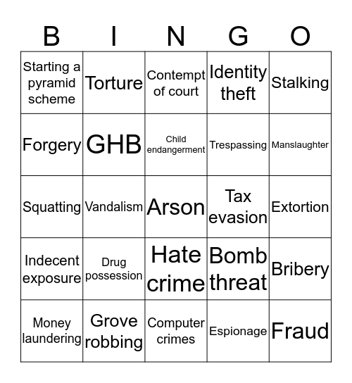 Crimes we have committed together Bingo Card