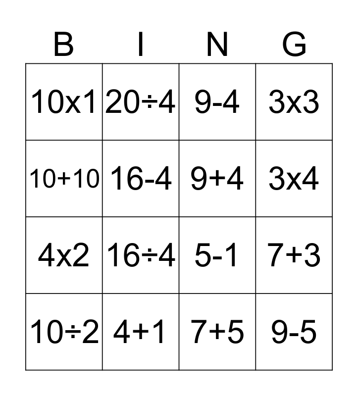Fact Fluency Bingo! Bingo Card