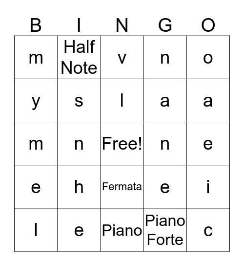 HHS CHOIR MUSIC BINGO Card