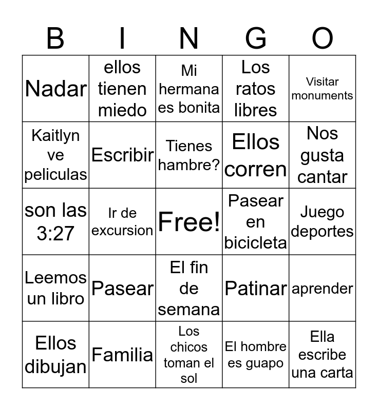 Los pasatiempos Bingo Card