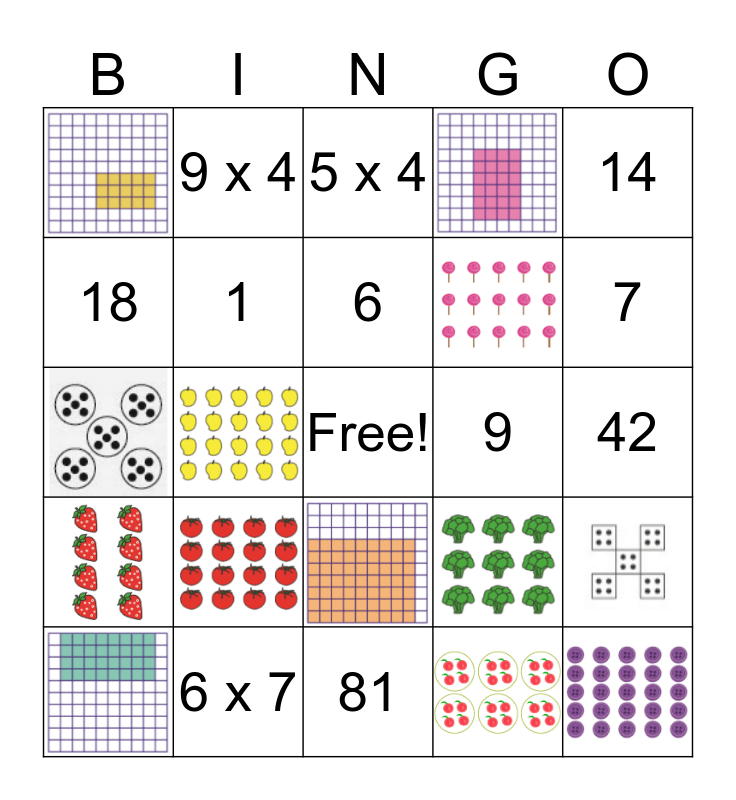 Multiplication Facts to 9 x 9 Bingo Card