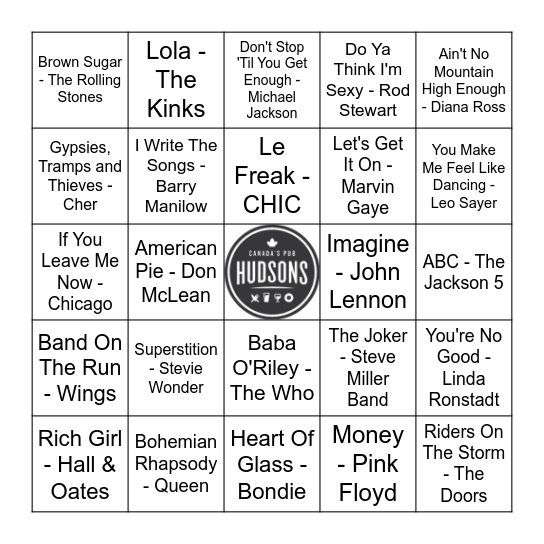 70s Bingo Card