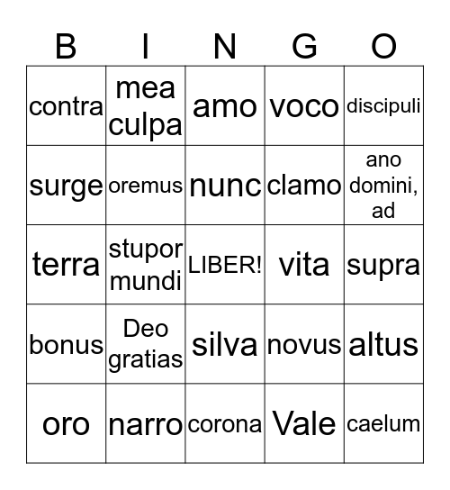Latin Bingo Card