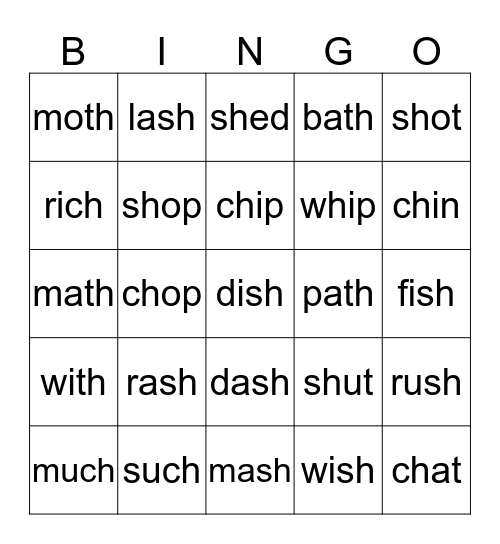 Digraph Bingo Card