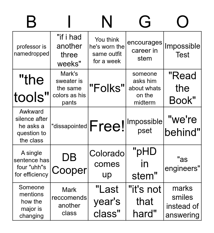 Mark Bingo Card