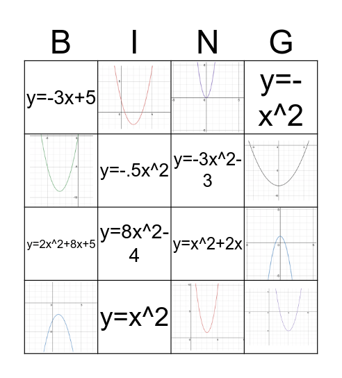 Quadratic Bingo Card