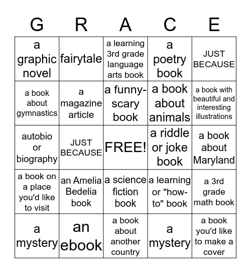 Reading Bingo Card