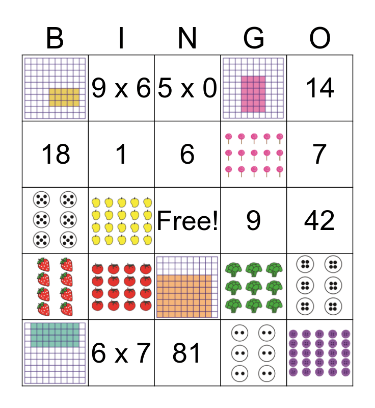 Multiplication Facts to 9 x 9 Bingo Card