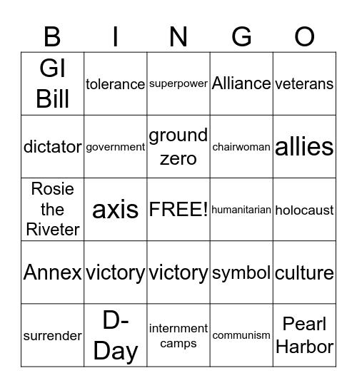 World War II Bingo Card