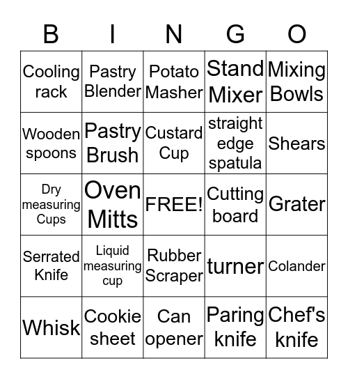 KITCHEN EQUIPMENT Bingo Card