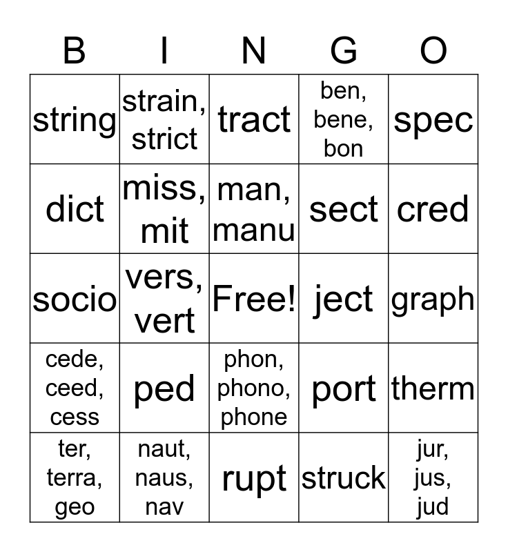 Play Root Word Bingo Online | BingoBaker