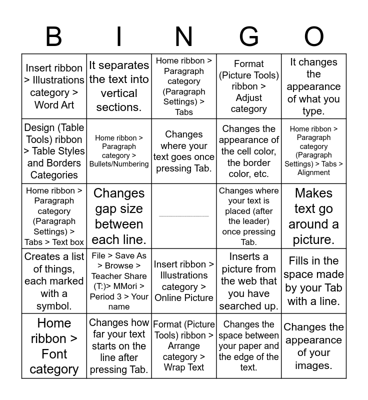 Word Review Tei L. Bingo Card