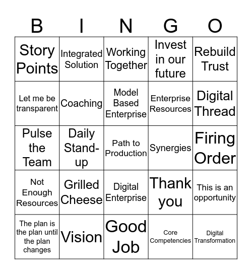 Digital Enterprise Bingo Card