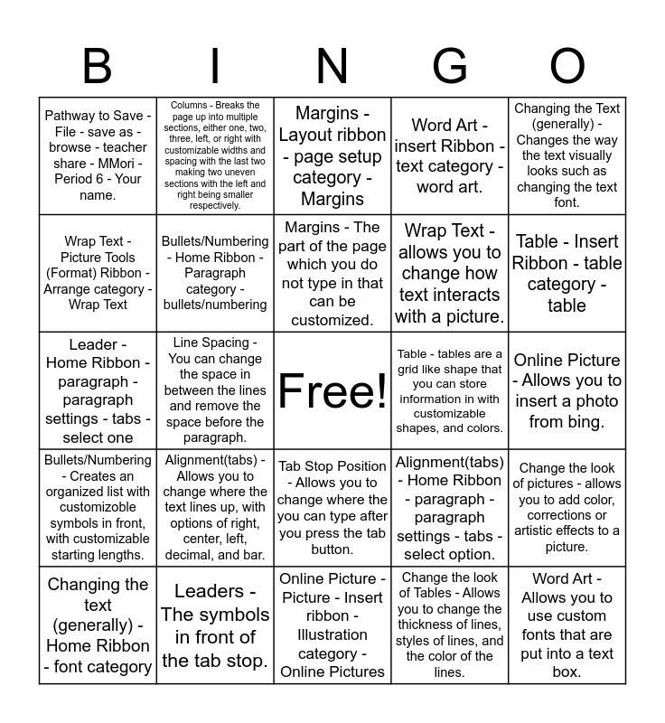 Word Review -(Nicolas D.) Bingo Card