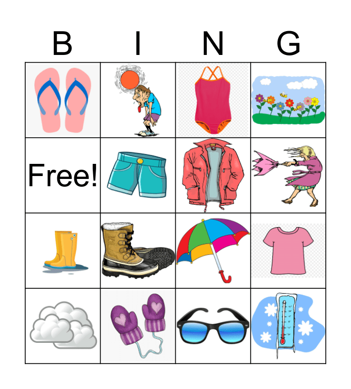 EL CLIMA Y LA ROPA NECESARIA Bingo Card