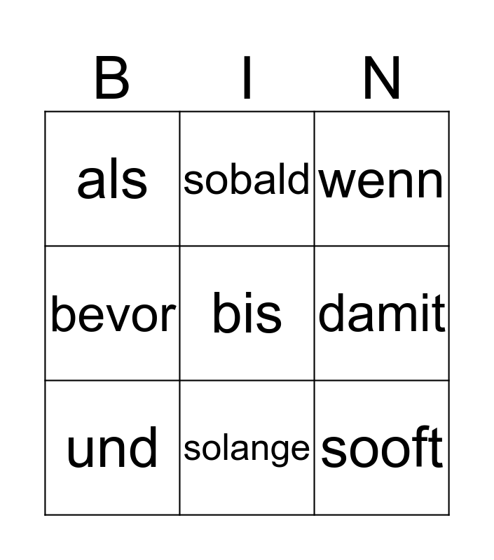G2 : CONJUNCTIONS Bingo Card
