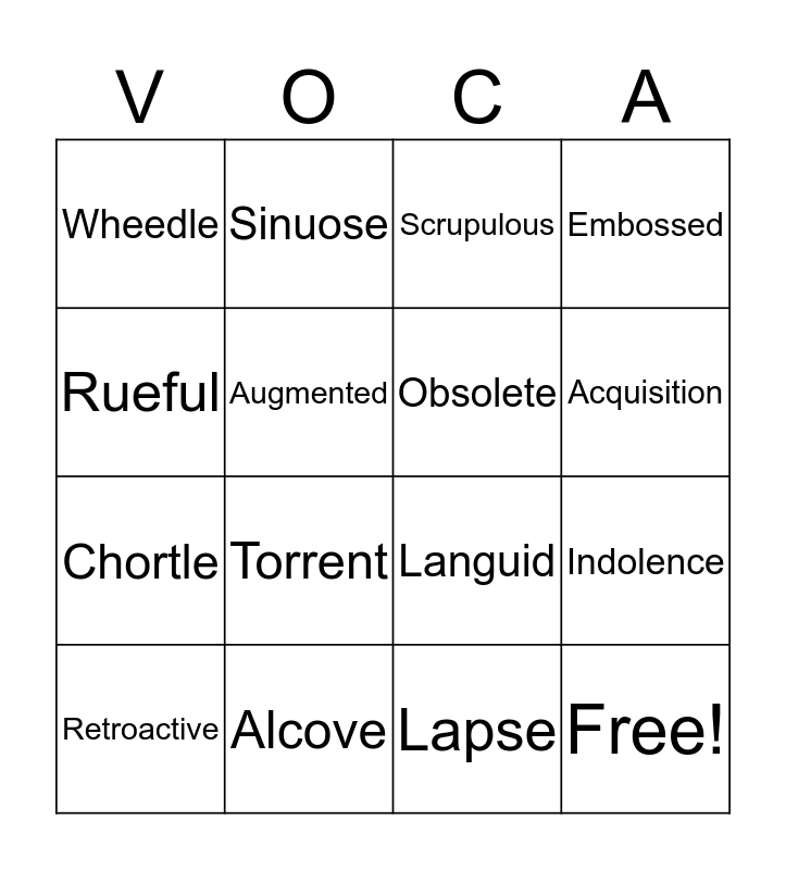 The Giver Vocab Bingo Card