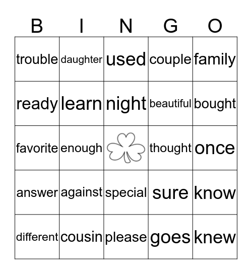 Shamrock Bingo (Fundations Level 2: Trick Words Bingo Card