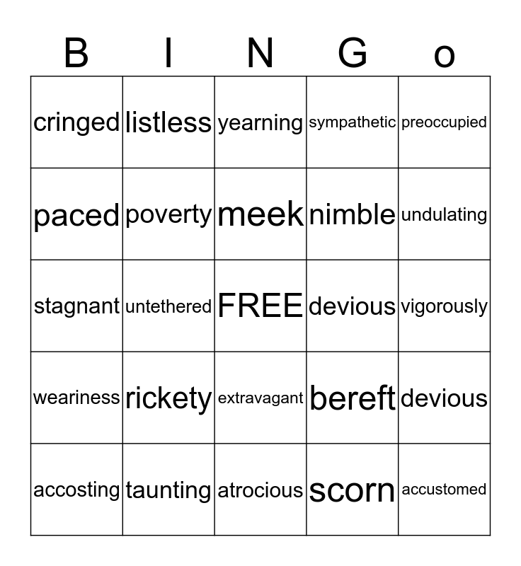Esperanza Rising Vocab Bingo Card