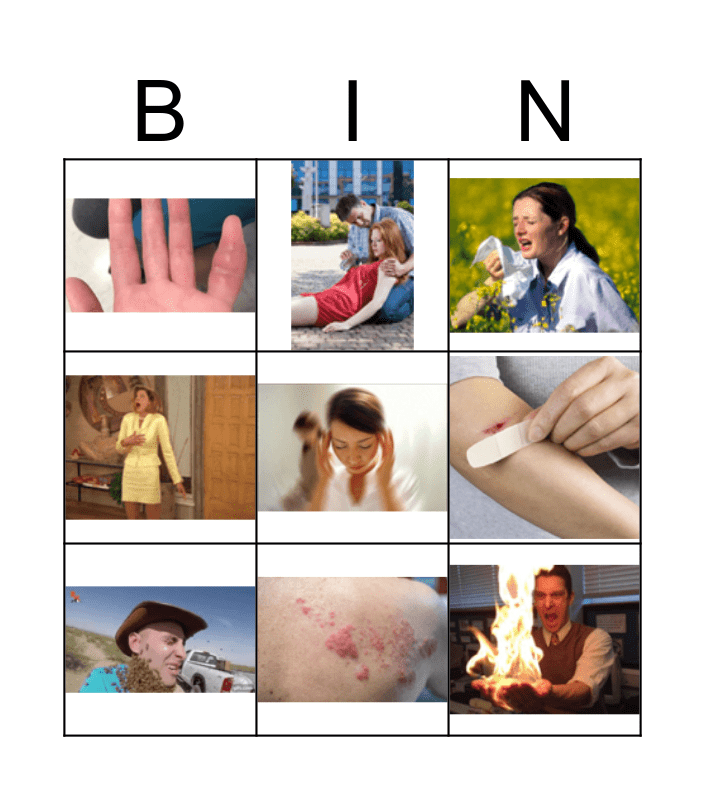 Accidents & Injuries Bingo Card