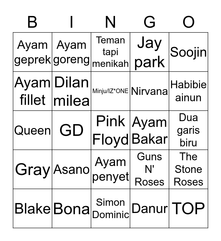 Untitled Bingo Card