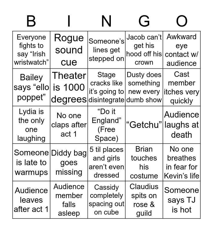 Hamlet Bingo Card