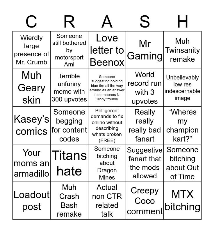 r/crashbandicoot Bingo Card