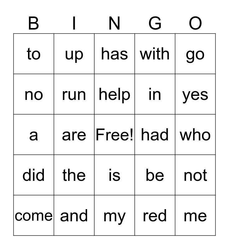Word Bingo Card