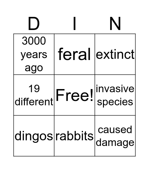 Dingo Bingo Card