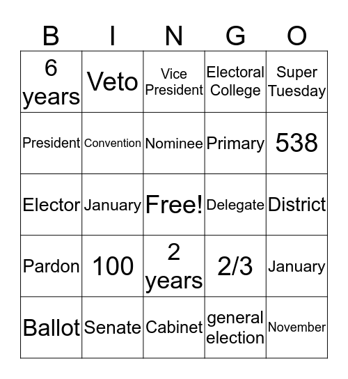US Government Bingo Card
