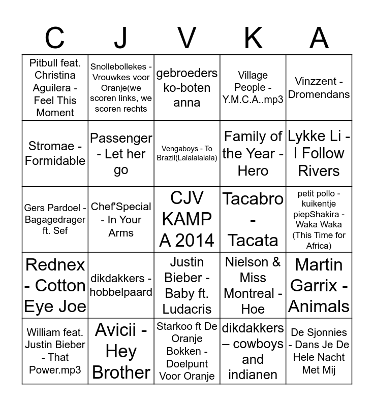 BINGO CJV KAMP A 2014 Bingo Card