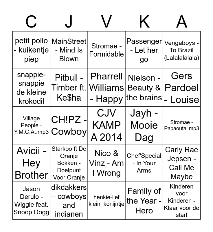 BINGO CJV KAMP A 2014 Bingo Card