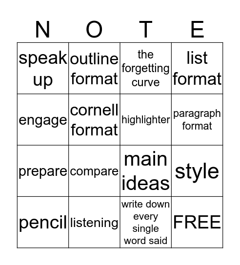 Getting the Most Out of Class Bingo Card